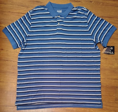 Basic Editions Polo Shirt Men's 3XLT Blue White Striped Golf Rugby ...