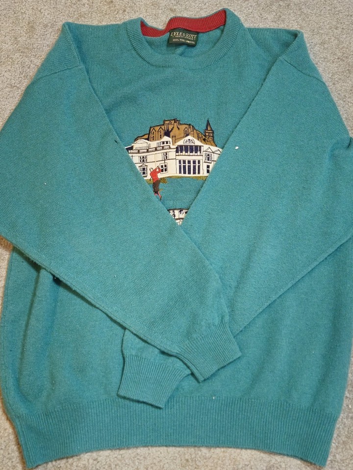 2xl Lyle & Scott Sweater Scotland LambsWool Green Old Course St ...