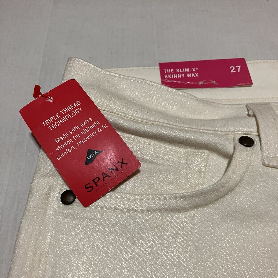 $178 Spanx Jeans Size 27 Beige Slim X Skinny Mid Rise Stretch Wax ...