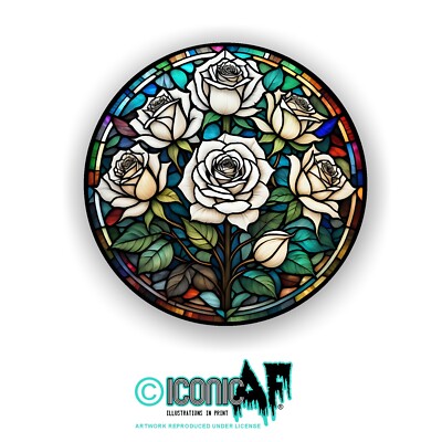 White Rose Flowers Stained Glass Window Effect Vinyl Car Sticker Decal ...