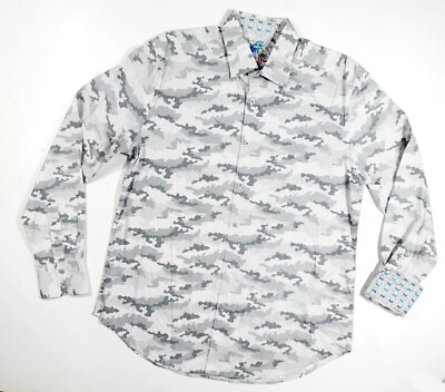 $188 ROBERT GRAHAM Mens MEDIUM Camo Square Button Up Dress SHIRT Long ...