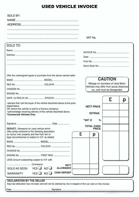 Used Car Vehicle Sales Invoice Pad & Receipt Buying & Selling Cars off ...