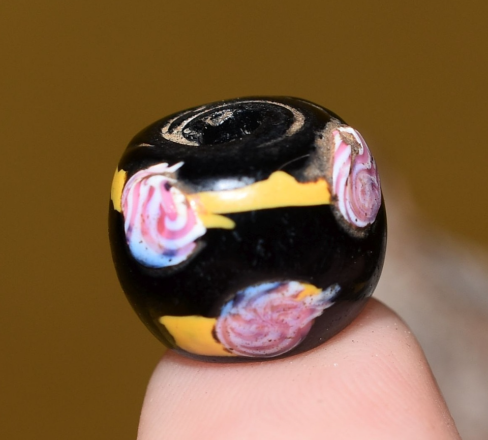 Antique Venetian Black Lampwork Italian Eye Bead W/ Yellow Stripes ...