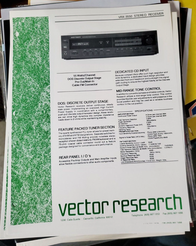 Vector Research VRX-3550 Stereo Receiver Spec Sheet | eBay