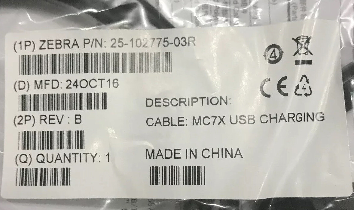 Zebra USB Charging and Comm Cable (25-102775-03R)MC70 MC7004 MC7090 ...