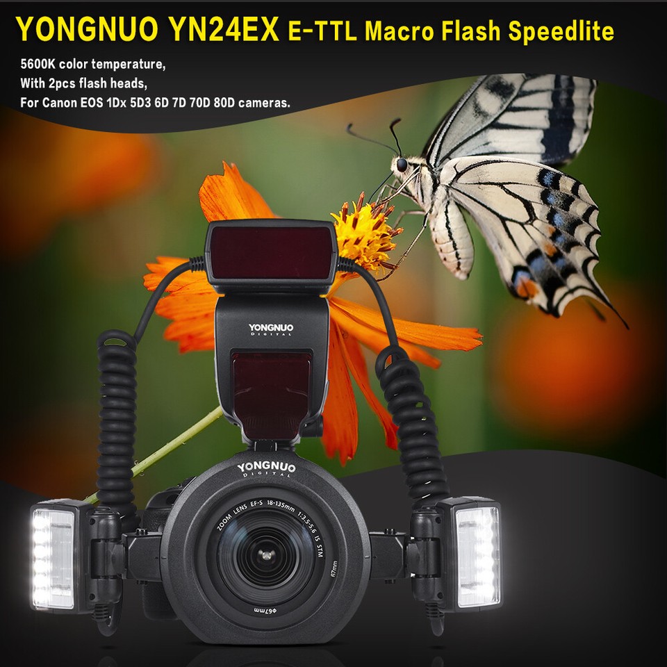 Yongnuo YN24EX E-TTL Twin Lite Macro Flash Speedlite for Canon Camera ...