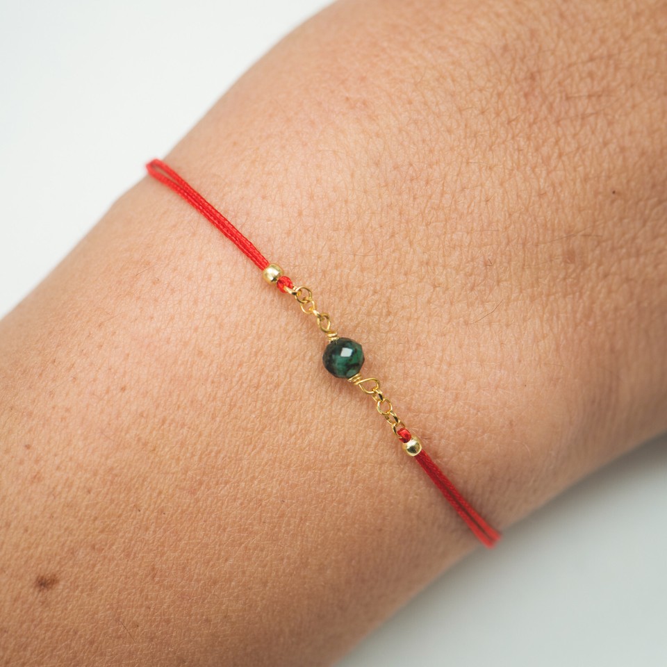 Delicate Lucky Red String Bracelet with Solitaire Gemstone Women ...