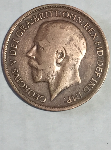 1916 UNITED KINGDOM ONE PENNY GEORGIVS V DEI GRA:BRITT:OMN: REX FID:DEF ...