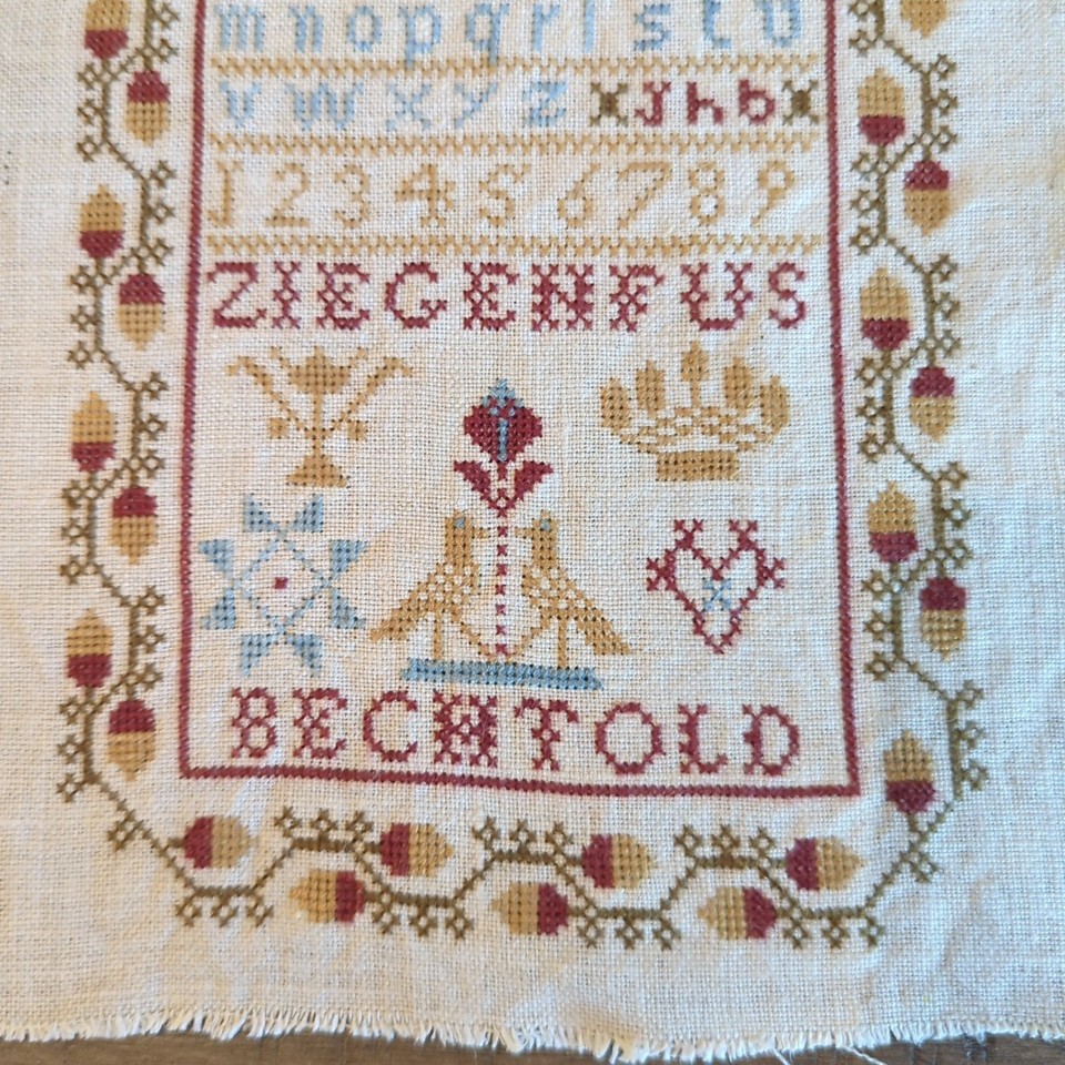 Completed Finished Counted Cross Stitch Sampler Alphabet Numbers linen ...