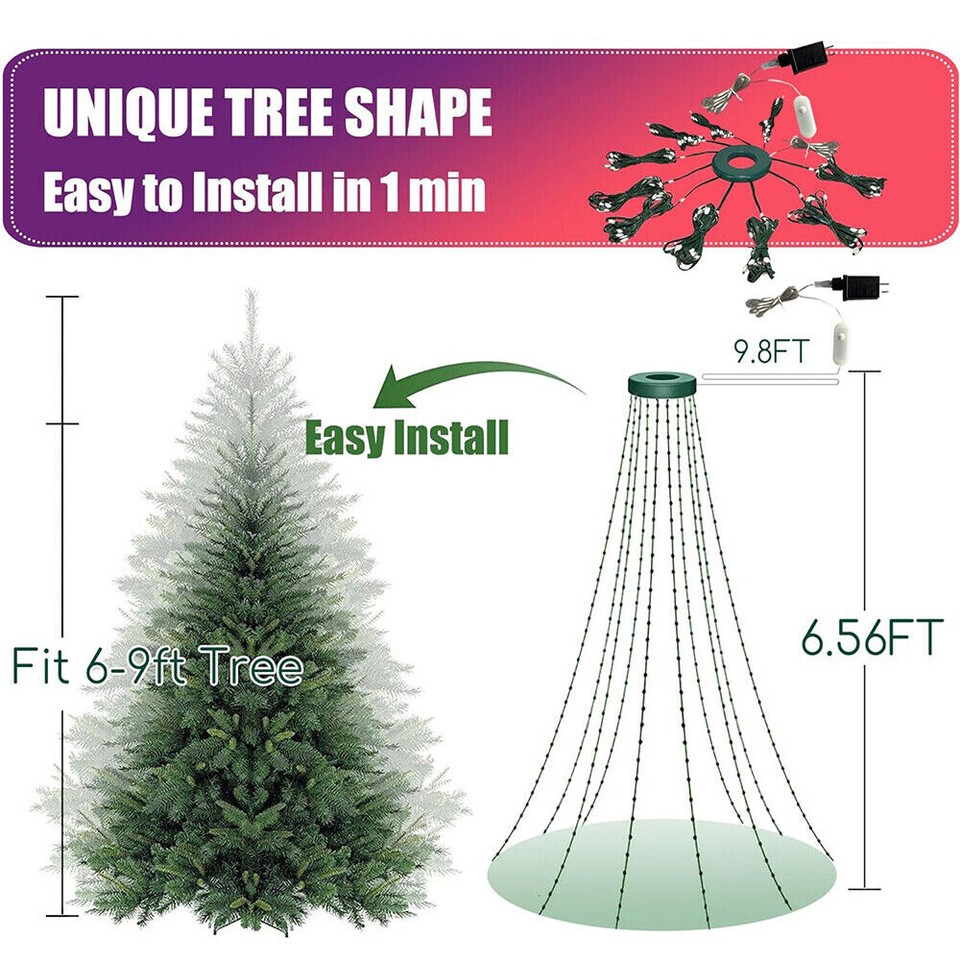Christmas Tree Waterfall String Lights RGB Outdoor/Indoor Waterproof ...