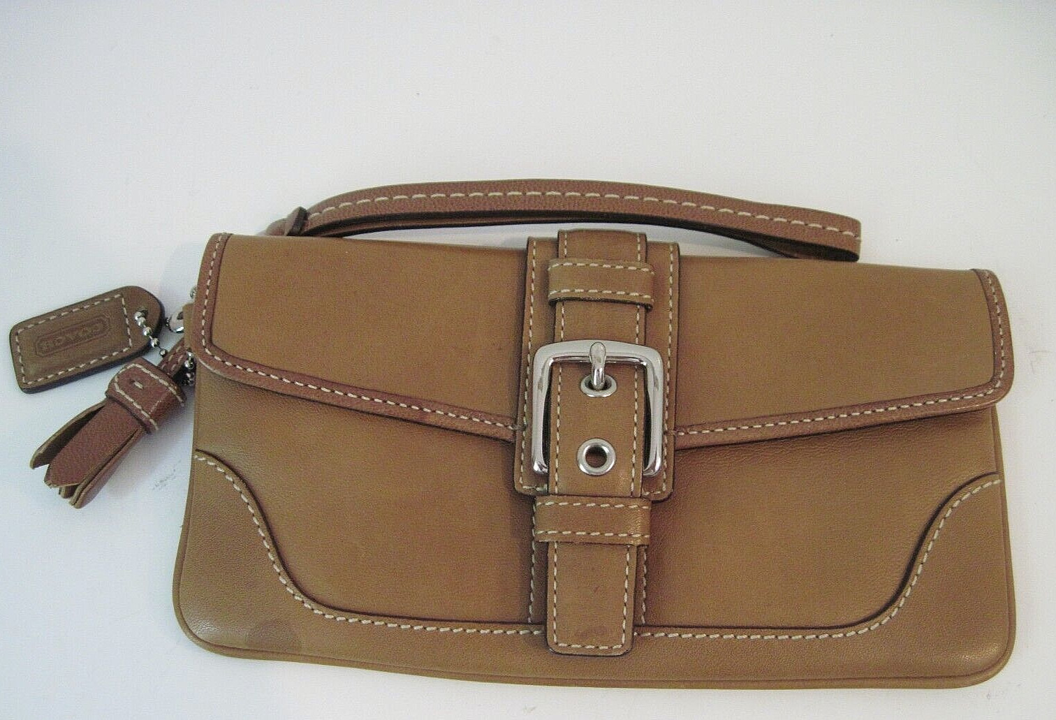 COACH Brown Leather Front Buckle Flap Wristlet Wallet - Gem