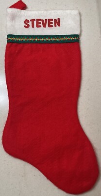 Vintage Felt CHRISTMAS STOCKING for STEVEN 17" vtg red white sock | eBay