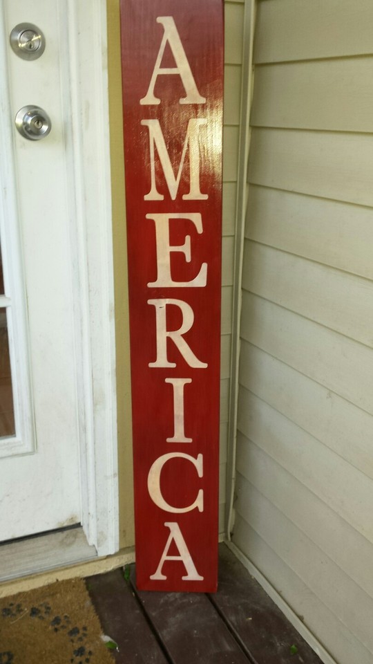Large America Porch Sign Rustic Wood Vertical 48" Primitive Distressed ...