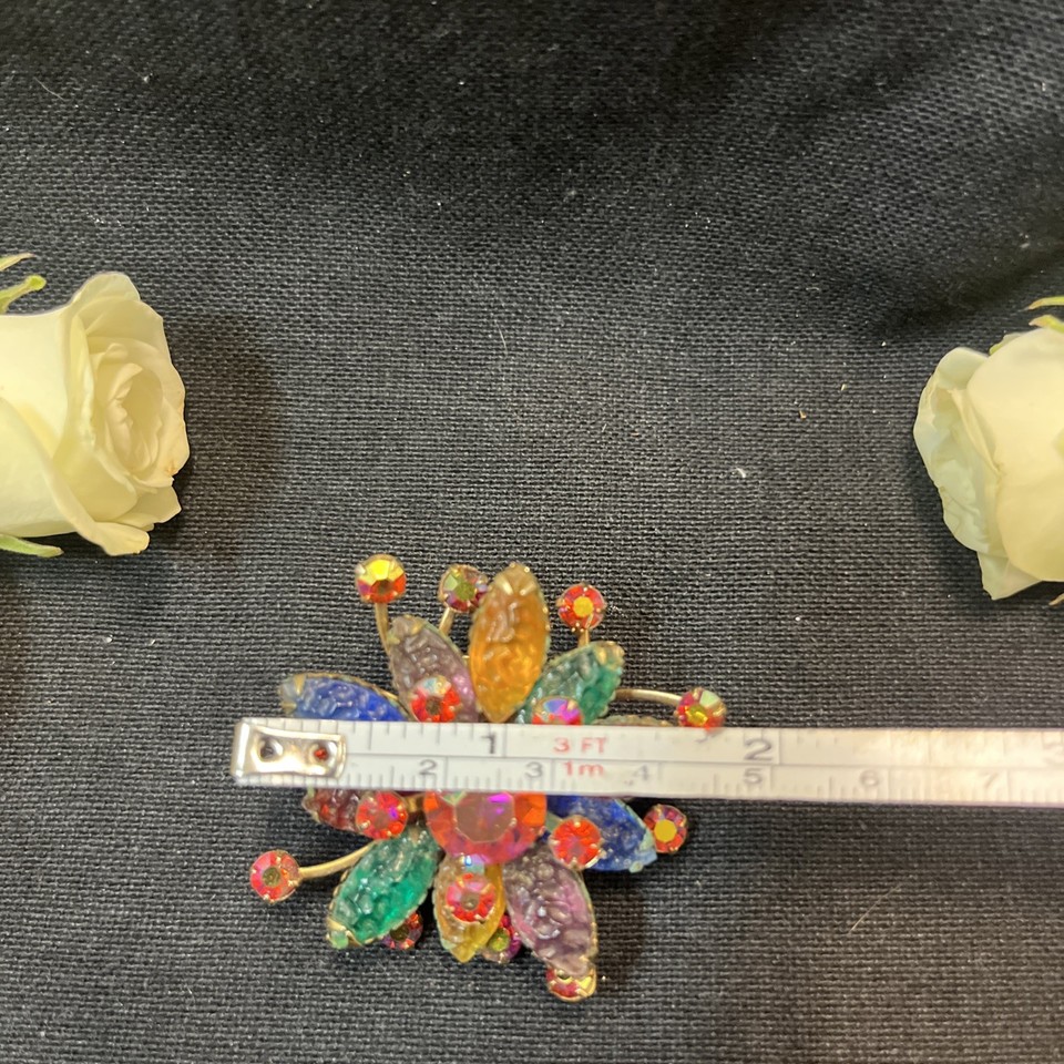 Vintage Juliana Style Icy Iridescent & Cast Glass Stone Pin Brooch ...