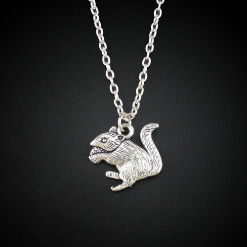 NEW Squirrel Rodent Pendant Acorn Charm Black Necklace Silver Chain ...