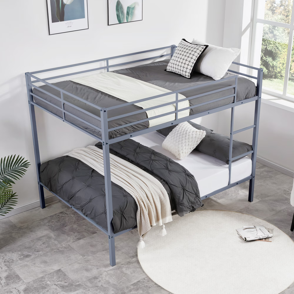 Full Over Full Bunk Bed Heavy Duty Low Metal Bed Frame w/Ladder and ...