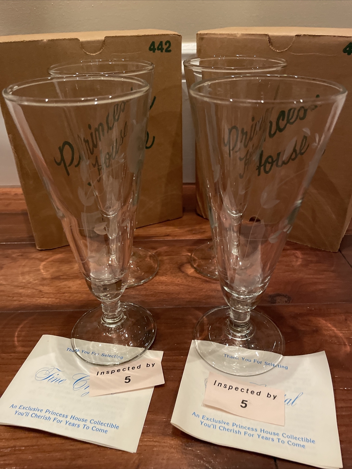 Set of 4 Princess House Crystal Heritage Etch 8 Oz Pilsner Beer Glasses ...