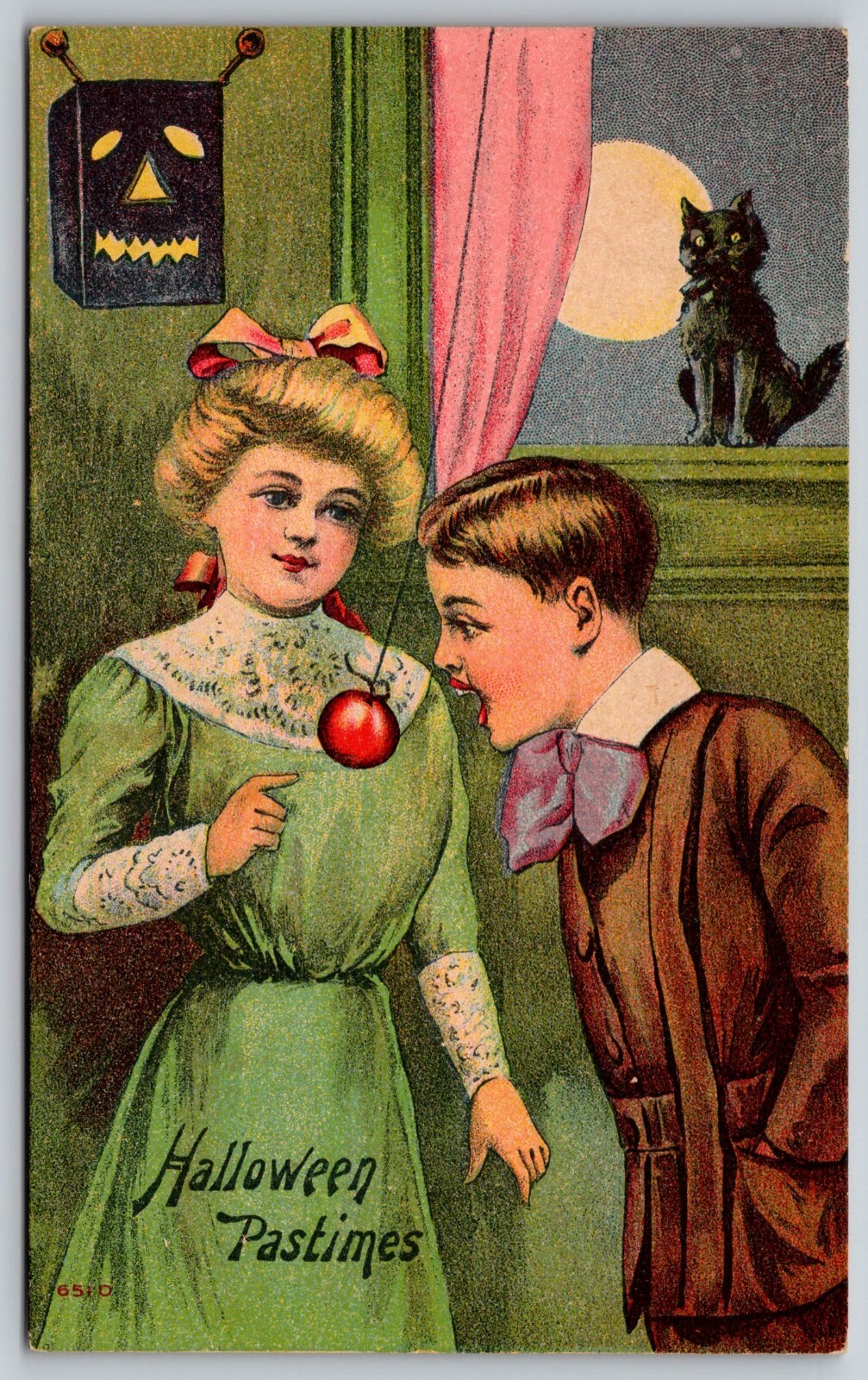 Postcard Halloween Pastimes Boy & Girl Apple on A String Rare *A1688 | eBay