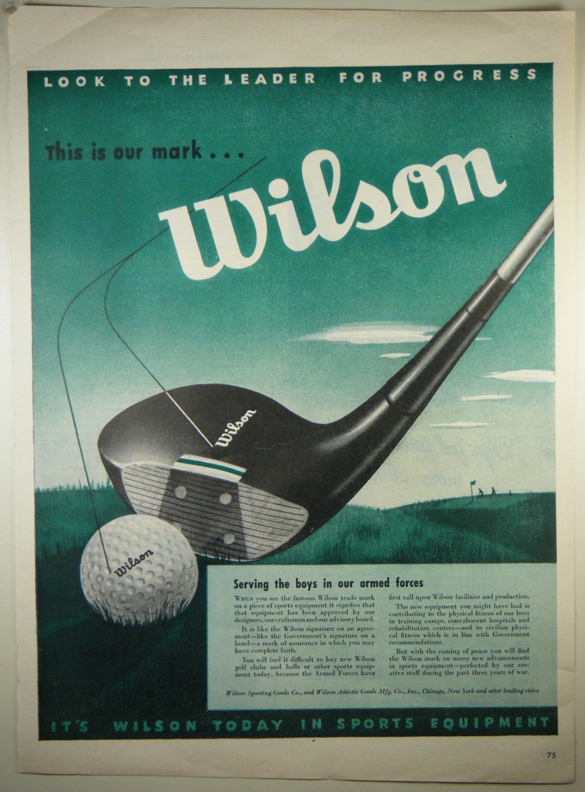 Vintage 1945 WILSON GOLF CLUBS & BALLS Full-Pg Lg Magazine Print Ad ...
