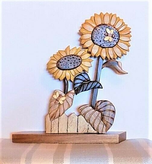 Sunflowers Wood Intarsia Table Top Decor ~~ Great Gift Idea ~~ NEW | eBay