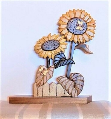 Sunflowers Wood Intarsia Table Top Decor ~~ Great Gift Idea ~~ NEW | eBay
