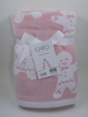 (2 Pc) WINTER GINGERBREAD Pink White PLUSH BATHROOM HAND TOWELS Caro ...