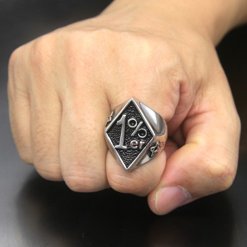 Men 1%er Outlaw Biker One Percenter Ring Black Silver Stainless Steel ...