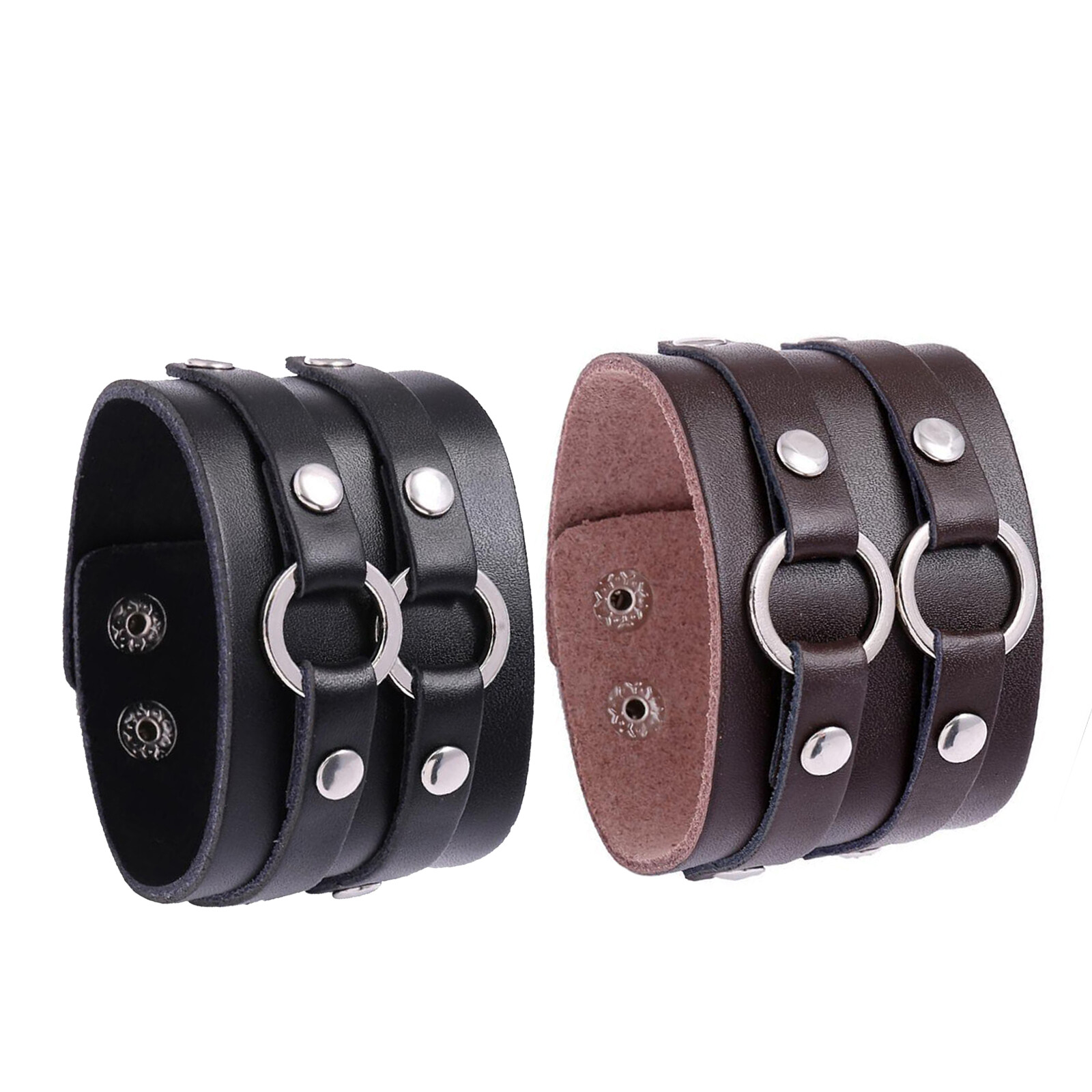 Men's Punk Rocker Heavy Wide PU Rivet Leather Band Wristband Cuff ...