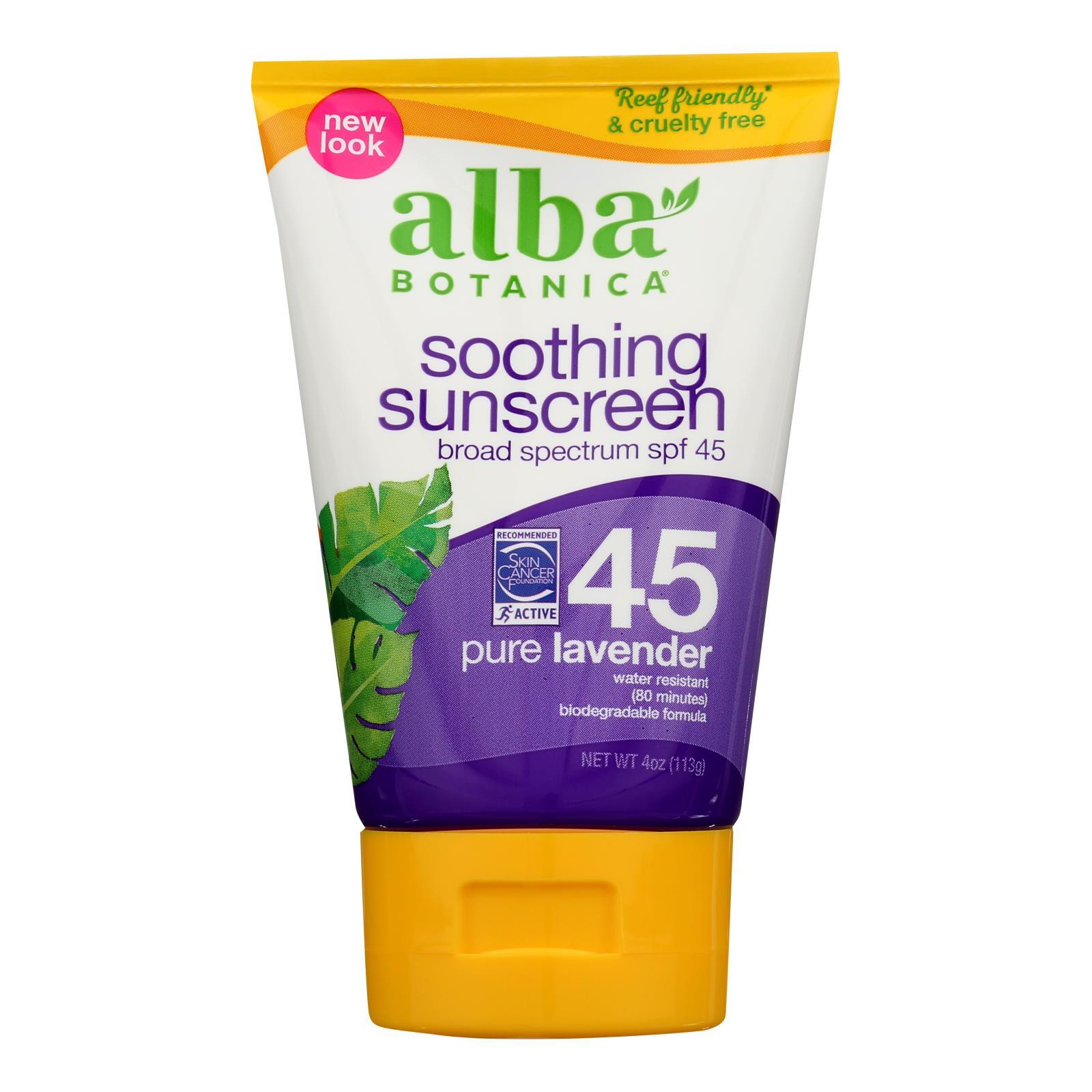 Alba Botanica Very Emollient Natural Sunblock SPF 45 Pure Lavender - 4 ...