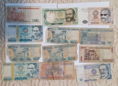 Lot of 12 World Foreign Peru Paper Money Banknotes Bills Inits Soles de ...