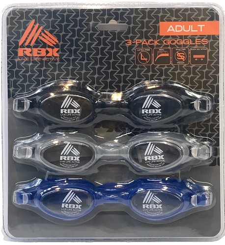 RBX Adult Goggles 3 Pack Adjustable (3 Colors) Swimming Beach Pool ...