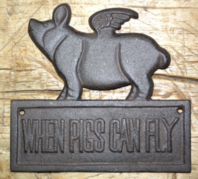 Cast Iron When Pigs Can Fly Plaque Flying Pig Sign Rustic Ranch Wall ...