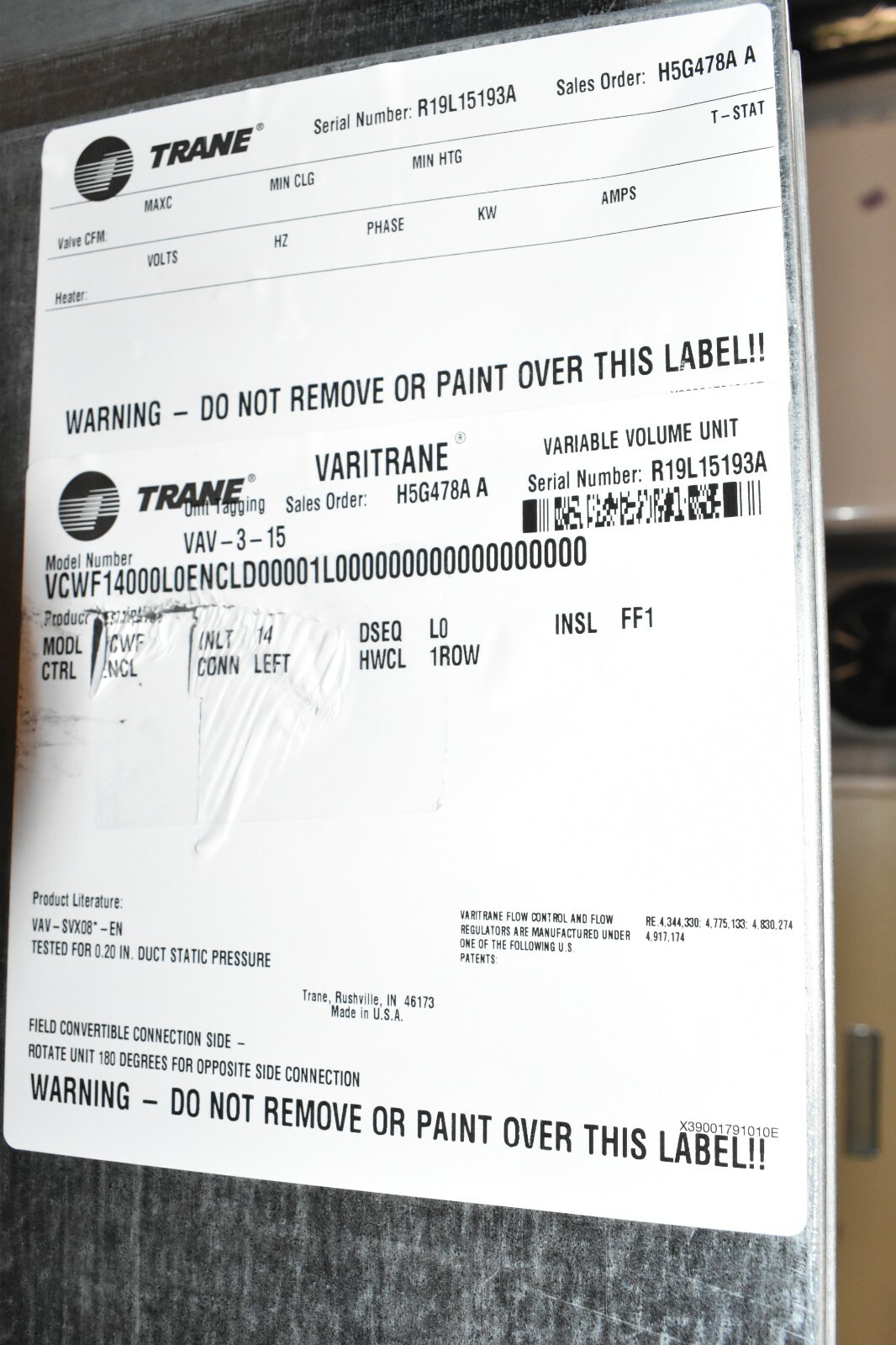 Trane Varitrane Variable Volume Unit ...