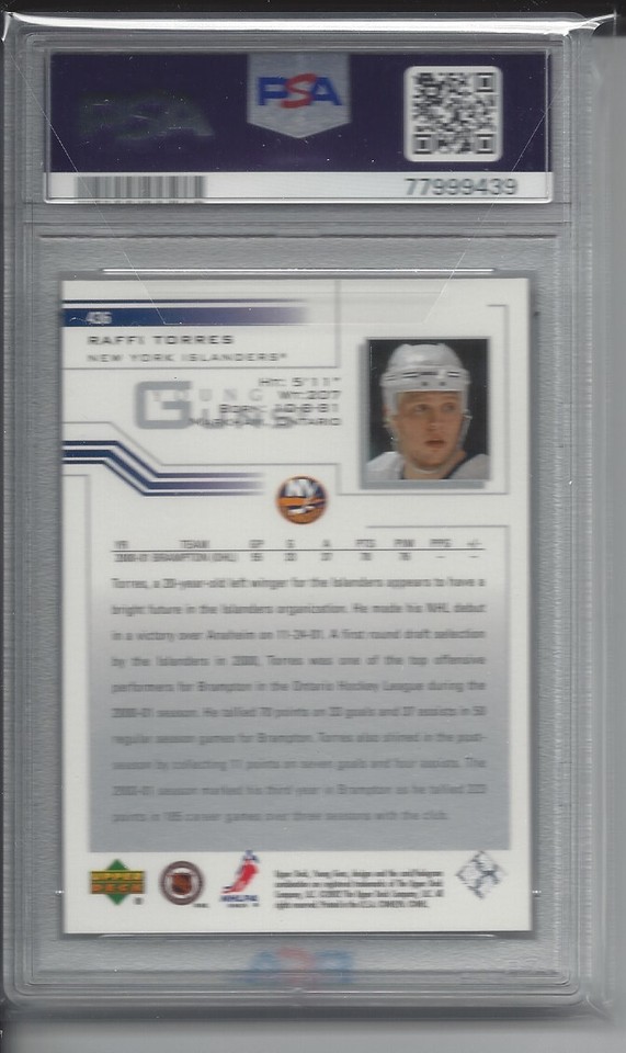 RAFFI TORRES 2001 UPPER DECK YOUNG GUNS TRUE ROOKIE RC #436 PSA 10 GEM ...