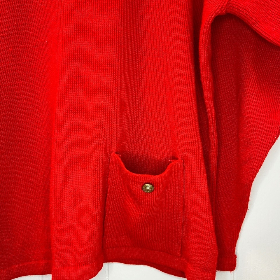 Red Knit Sweater with Gold Tone Buttons Mock Neck Long Sleeve Pocket | eBay