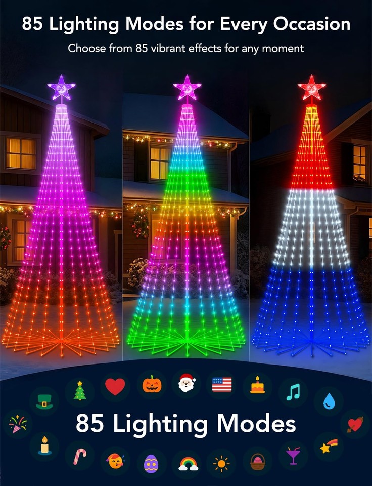 10FT Smart RGB Christmas Tree Cone Lights, 514 LEDs App & Remote ...