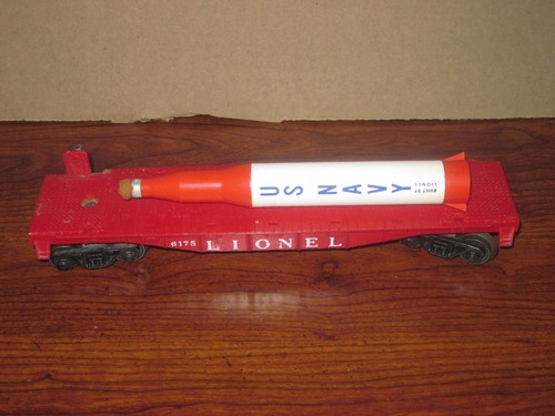 LIONEL TRAINS ROCKET CAR, RED FLATCAR WITH NAVY ROCKET #6175, PREOWNED ...