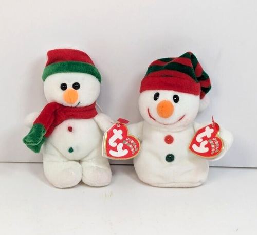 TY Jingle Beanies Snowman (lot 2) 2007 Flakesy 2008 Chiller Plush ...
