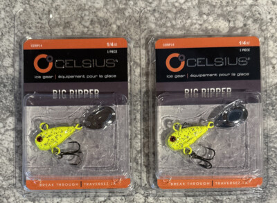2 Packs Celsius Big Ripper 1/4 OZ Chartreuse Glitter Ice Fishing Jigs ...