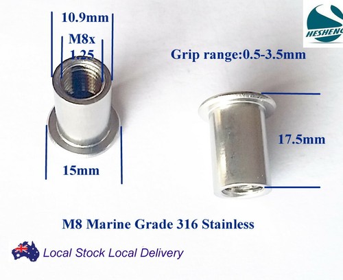 Qty 10 M8 Flange Nutserts 316 A4 Marine Grade Stainless Rivet Nut ...