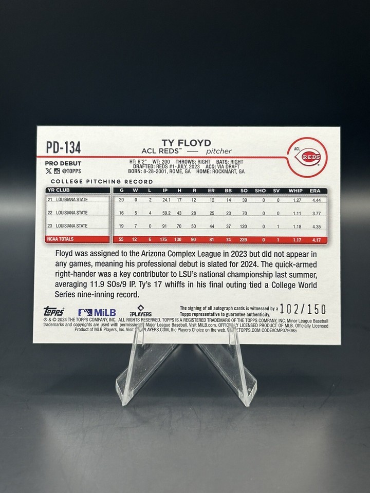 2024 Topps Pro Debut Ty Floyd #PD-134 Blue Foil Auto /150 Cincinnati ...