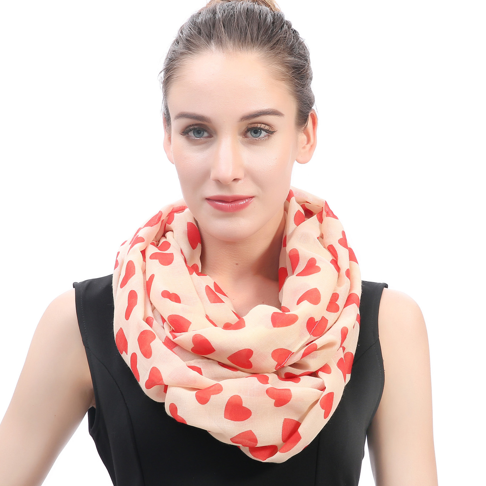 Love Hearts Print Womens Infinity Circle Scarf Valentines Mothers Day ...