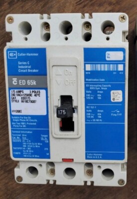 Eaton cutler hammer ED3175 175amp circuit breaker type ED 65k aic ...
