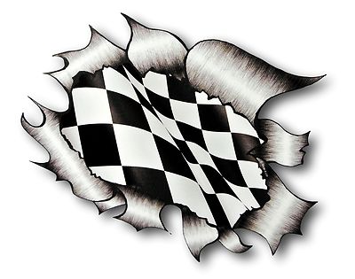 Ripped Torn Metal Look Design & Flying Chequered Racing Flag vinyl car ...