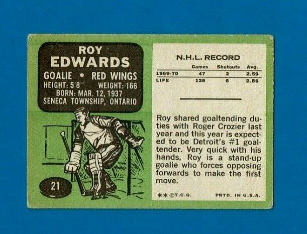 1970-71 TOPPS series Roy Edwards # 21 DETROIT RED WINGS | eBay