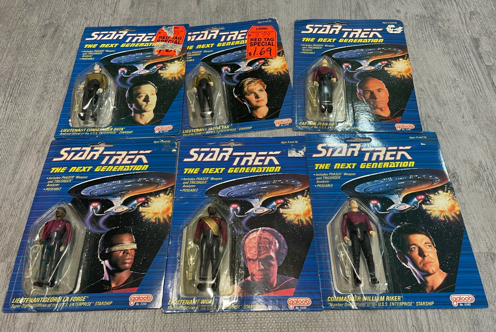 Star Trek TNG Action Figures (6) Galoob 1988 Riker Data Picard Worf Yar ...