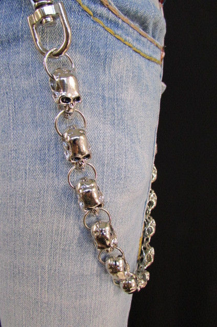 New Silver Chunky Metal Long Wallet Chains Key Chain Large Skulls ...