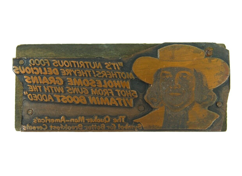 Vintage "Quaker Oatmeal" Printing Plate Ad Block Letterpress Stamp ...