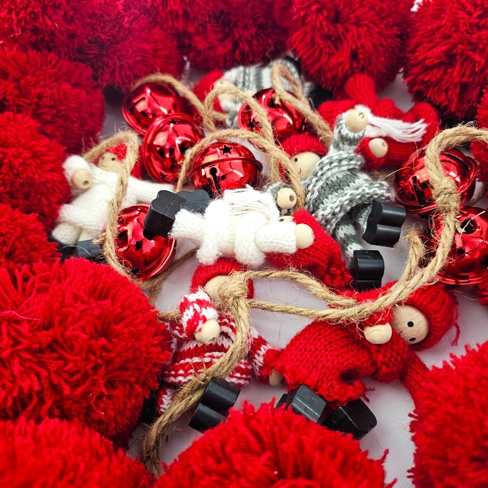 Wooden Swedish Tomte Garland Scandinavian Gnomes Garland Red Pom Poms ...