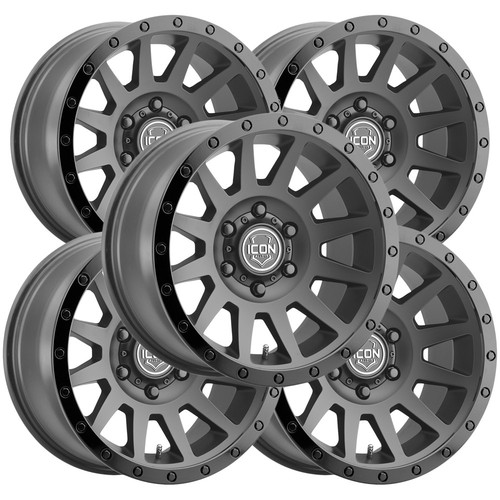 (Set of 5) Icon Alloys Compression 17x8.5 5x5" -6mm Double Black Wheels ...